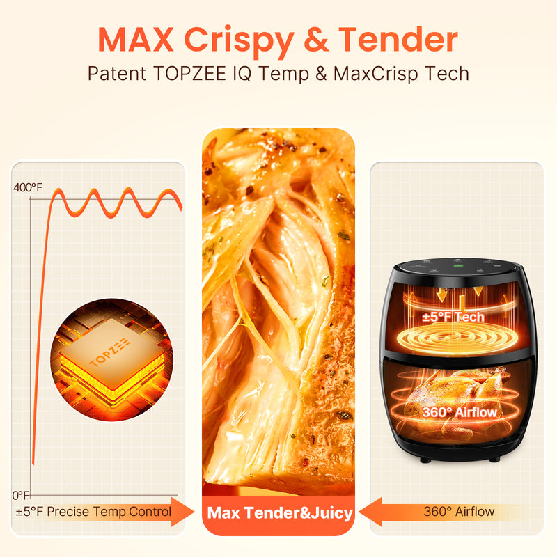 Topzee 2L Compact Air Fryer - Quick, Healthy Meals for 1-2 People